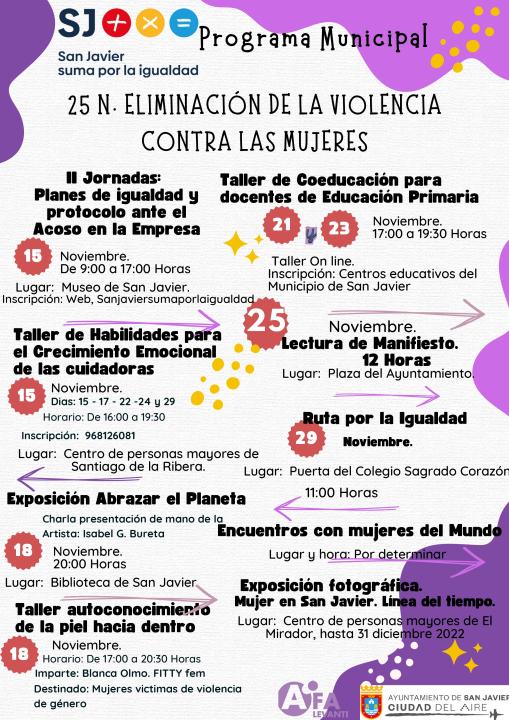 San Javier celebrará el 25N con un amplio programa de actividades